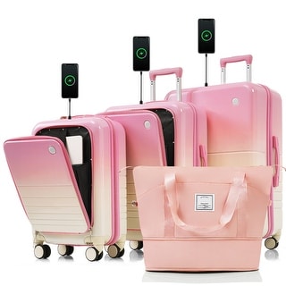 4Pcs Luggage Set With Usb Port, 20"24" Front Opening Design Luggage ...