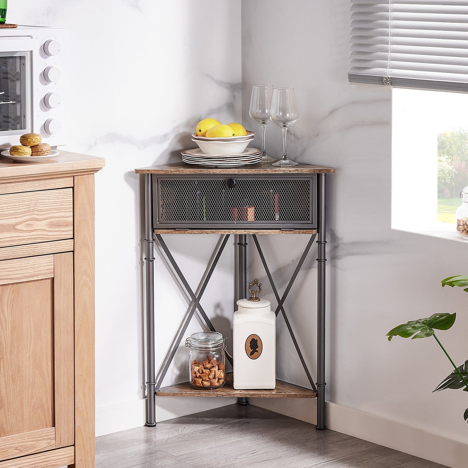 VECELO Modern Side Table Corner Tables with 3 Tier Storage Shelves