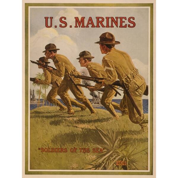 World War 1 US Marines Recruiting Poster Showing Marines In A Landing ...