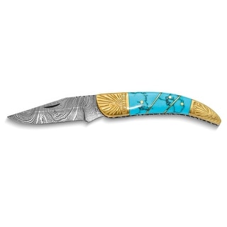 Curata Damascus Steel 256 Layer Folding Blade Compressed Turquoise ...