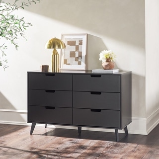 Mid-Century 6-Drawer Dresser with Cut-Out Handles in Black - Bed Bath ...