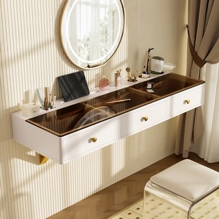 47" Floating Shelf with Drawer, Multi-Purpose Wall-Mounted Vanity Table ...