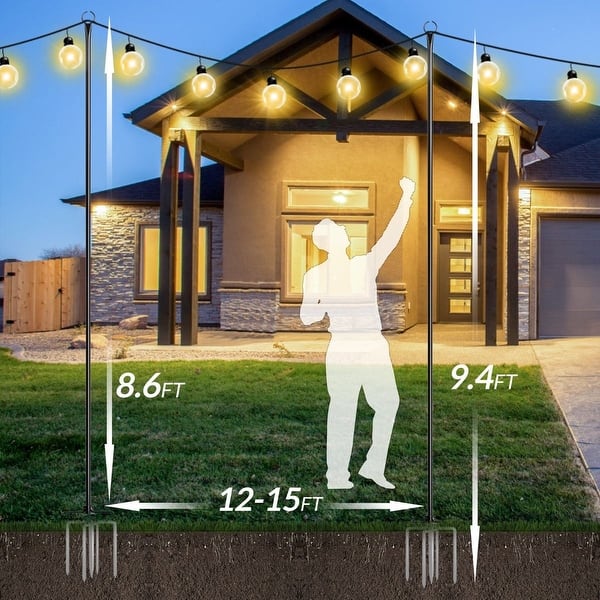 WaLensee 9.4 FT String Light Poles with Hook for Hanging String Lights ...