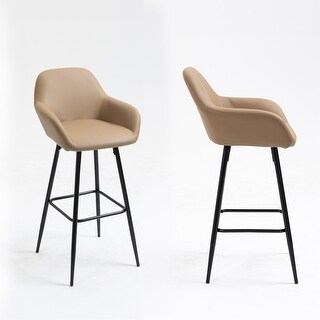 Light Camel Bar Stools with Back and Footrest Counter Height Set of 2 ...