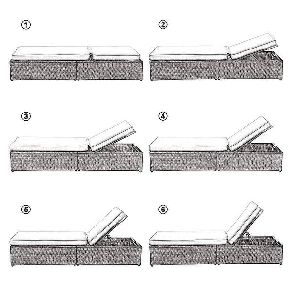 Rattan Wicker Patio Chaise Lounge Set with 6 Backrest Angles Outdoor ...