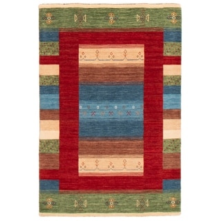 ECARPETGALLERY Hand Loomed Gabbeh Luribaft Red, Green Wool Rug - 4'0 x ...