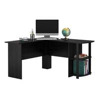 L-Shaped Wood Right-angle Computer Desk with Two-layer Shelves Black ...
