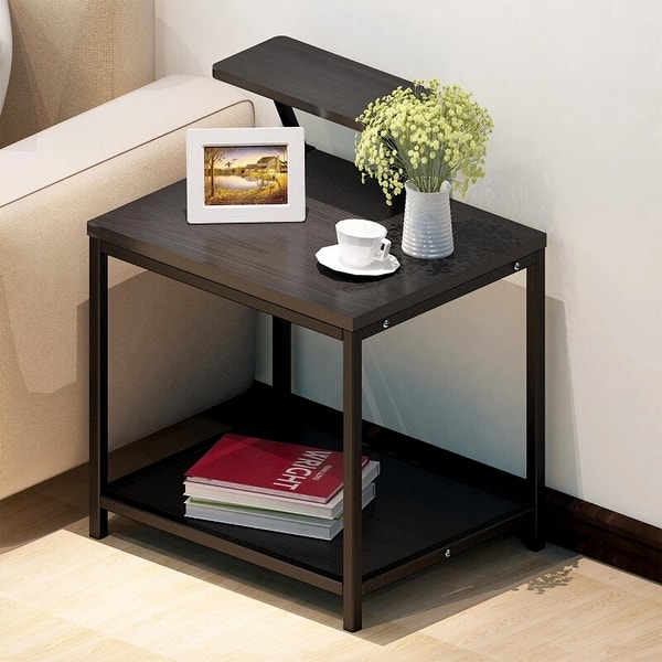 Modern Black Coffee Table Consoles Side Table with Adjustable Desktop ...