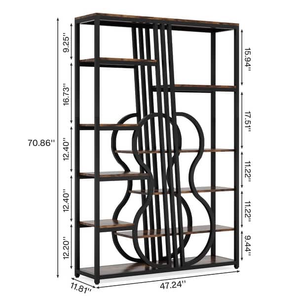 Rustic Tall Bookcase Open Booshelf with Unique Guitar Shape Design ...