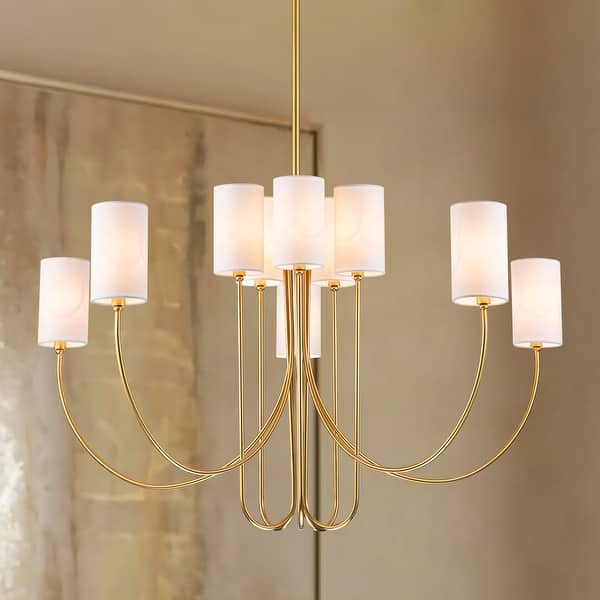 10-Light Modern Large Round Sputnik Chandelier Cluster Cylinder Fabric ...