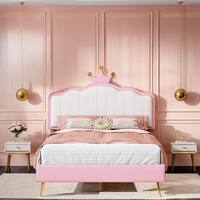 Upholstered Princess Bed With Crown Headboard Platform Bed with ...