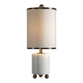 23” White Marble with Plated Antiqued Brass Round Feet Lamp - Bed Bath ...