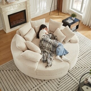 78.5” Oversized Round Corduroy Recliner Sofa Bed, Converts into 2 ...