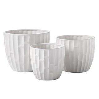 Phil 3 Piece Round Ceramic Pots, Brick Edge Debossed Pattern, Matte ...