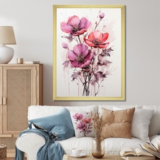 Designart "Pink Minimalism Simplicity In Bloom I" Abstract Botanicals ...