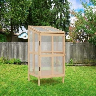 31.7"H Fir Wood Cold Frame Greenhouse, 2 Tier Raised Planter Box with ...