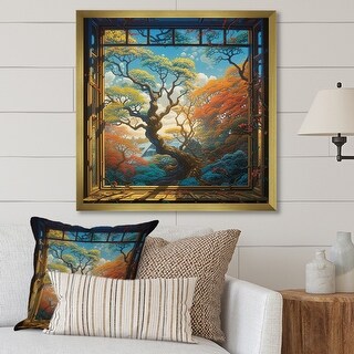 Designart "Blue And Yellow Window Blossoms" Farm Door and Windows Print ...