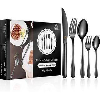 60-Piece Silverware Set Service for 12, 18/10 Stainless Steel Flatware ...
