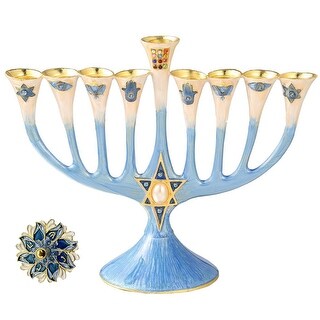 Family Hanukkah Set - Hand-Painted Enamel Menorah Candelabra w/ Star of ...