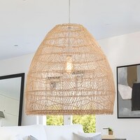 Natural Rattan Boho Farmhouse Hand-Woven Pendant Light for Dining Room ...