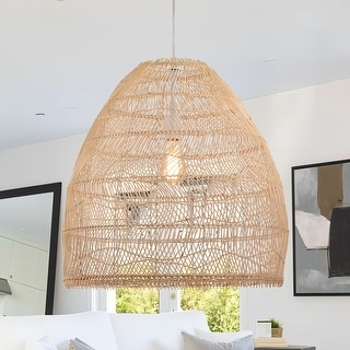 Natural Rattan Boho Farmhouse Hand-Woven Pendant Light for Dining Room ...