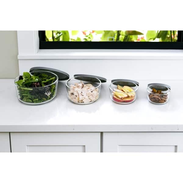 Dura Living Glass Food Containers - 8 Piece Round Nesting Space-Saving ...