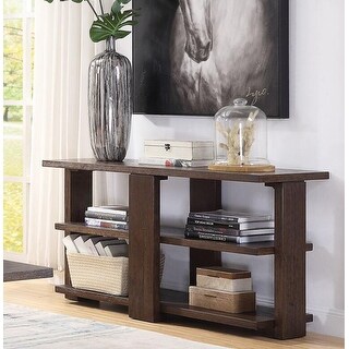 Modern Rectangular Walnut Multilayer Console Table，2 Open Compartments ...