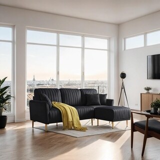 Artsy Velvet Upholstered Reversible Sectional 3 Seat Sofa, L-Shaped ...