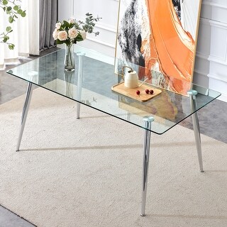 Modern Minimalist Rectangular Glass Dining Table,63"*35.4"*30"D - Bed ...