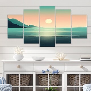 Designart "Full Moon Rising Ocean Minimalism In Retro Blue" Beach ...