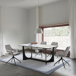 Esme 70" Sintered Stone and Black Metal Dining Table with Trestle Base ...