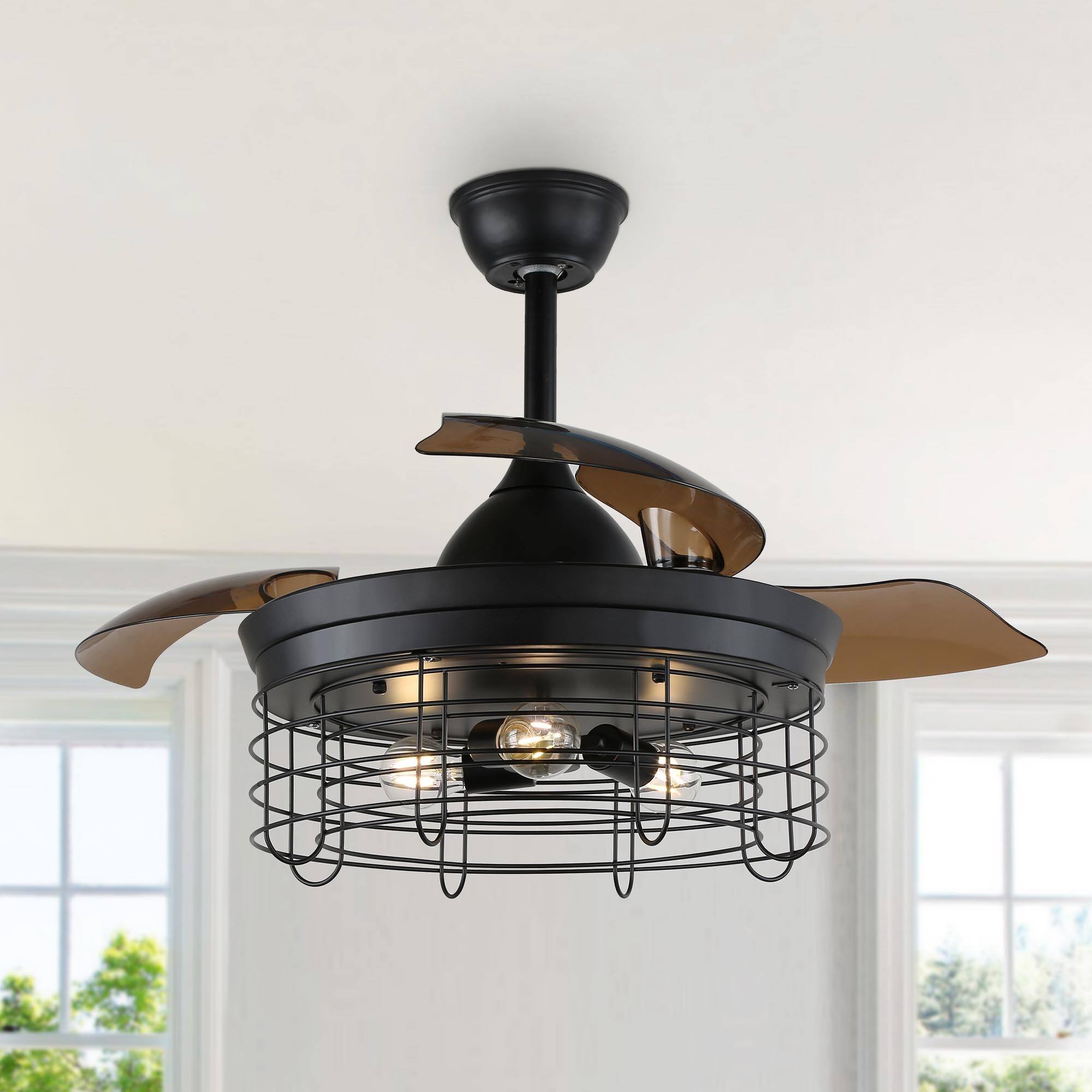 Cusp Barn Industrial Glam 36" 3-Blade Retractable Blades Ceiling Fan ...