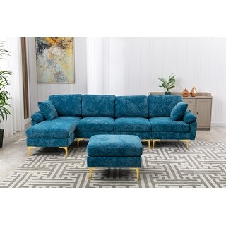 Sectional Sofa Modular Sofa Sets with Ottoman and 2 Pillows Aqua Blue ...