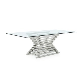 Cid 87 Inch Modern Dining Table, Staggered Metal Base, 6 Seater, Silver ...