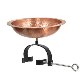 Achla Designs 15"L Round Satin Copper Hammered Birdbath w/ Wrought Iron ...