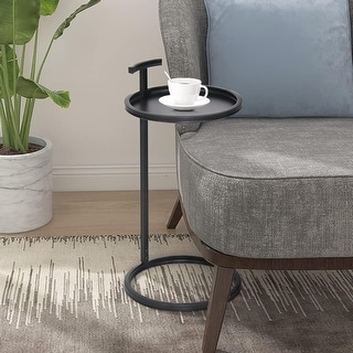 Round C-Shaped End Table with Handle, Compact Metal Side Table for Sofa ...