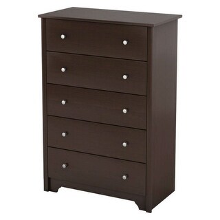 Dark Brown Chocolate Wood Finish 5-Drawer Bedroom Chest of Drawers with ...