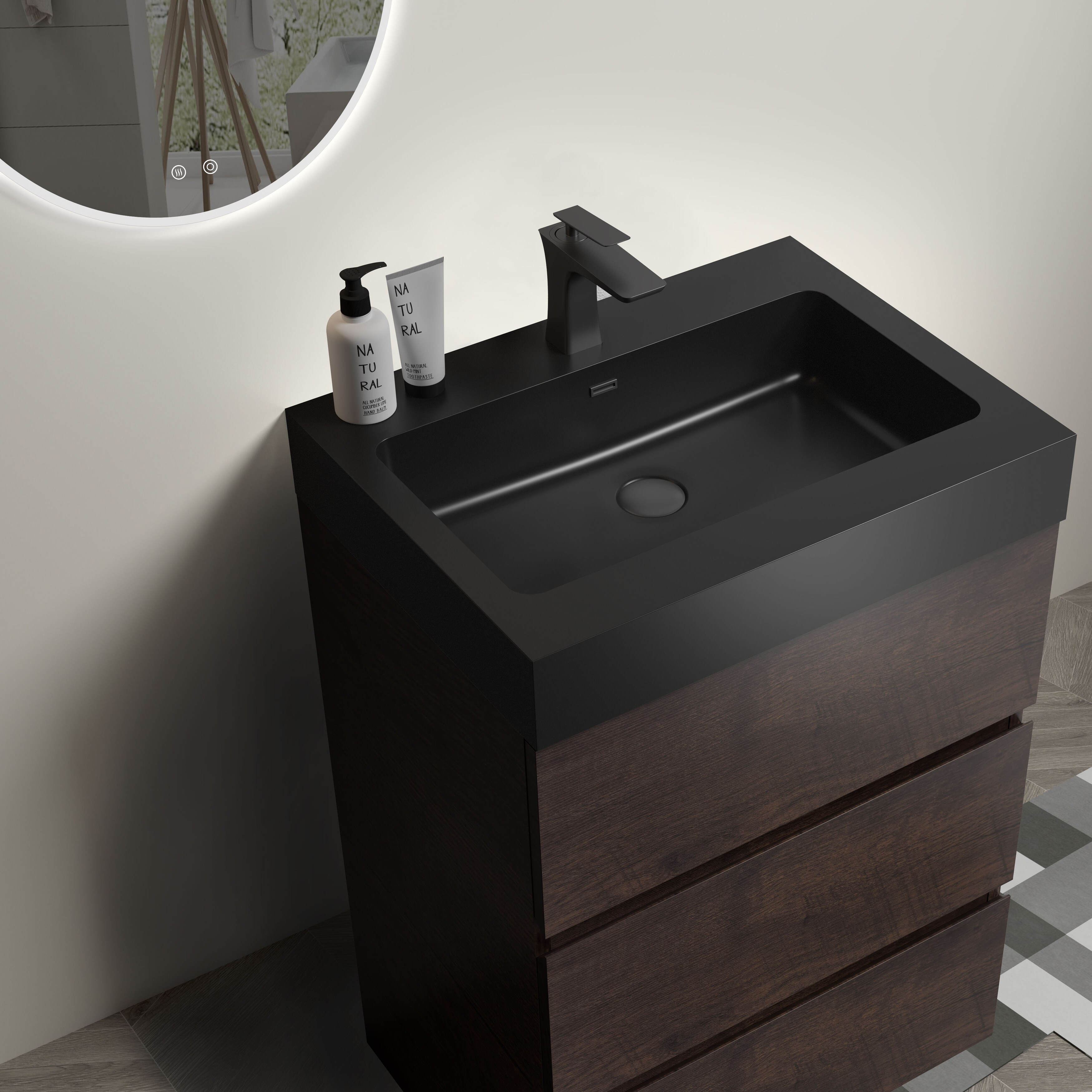 Walnut Bathroom Vanity with Sink Modern Men's Washbasin Freestanding ...