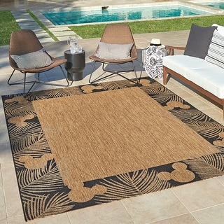 Licensed Disney Mickey Mouse Tropical Palm Border Chestnut Brown/ Beige ...