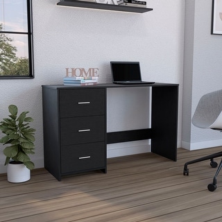 Matte Black Particle Board Computer Desk with Three Drawer - Bed Bath ...
