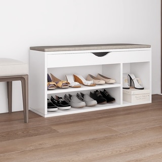 Shoe Bench with Cushion White Engineered Wood - Bed Bath & Beyond ...