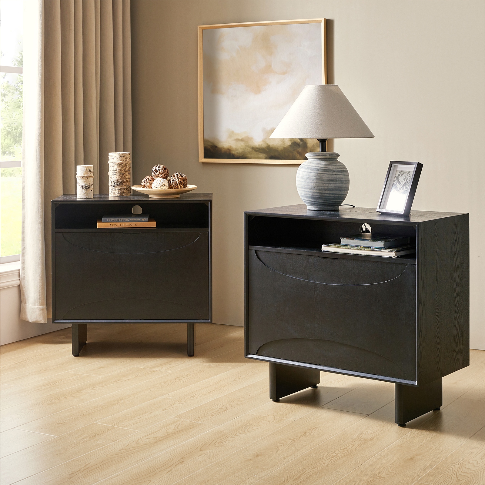 Faustus Modern 28 Tall Nightstand Set of 2 with Drawers by Hulala Home Black