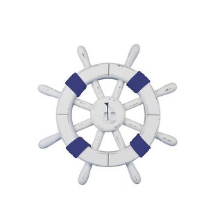 Rustic Decorative Ship Wheel with Dark Blue Rope and Sailboat - 12" L x ...