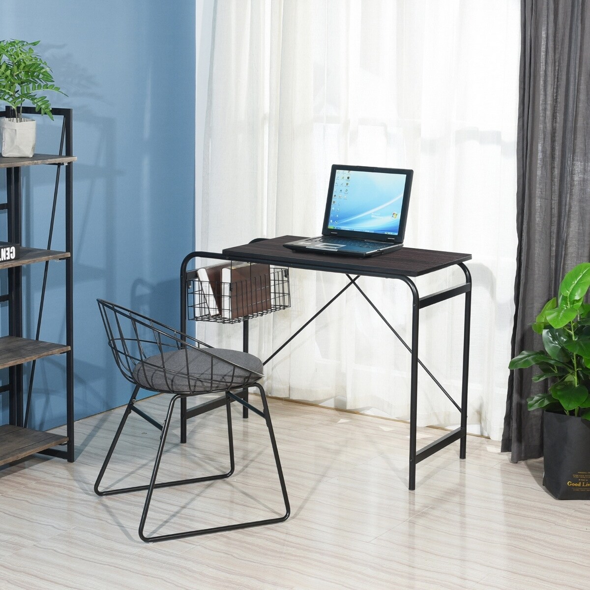 Modern Rectangular Wood Writing Desks Metal Computer Desk with 3 Open ...