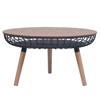 Airy Modern Metal Wire Coffee Table with Wood Top and Legs - Bed Bath ...