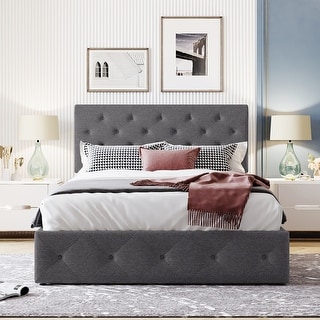 Full Size Tufted Upholstered Platform Bed with Underbed Hydraulic ...