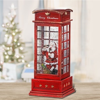 9.5"LED Battery Operated Timer Santa Phone Booth Water Globe - 9.5 ...