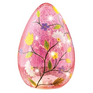 Hand-Painted LED Lighted Crackled Glass Floral Egg Lamp - Bed Bath ...