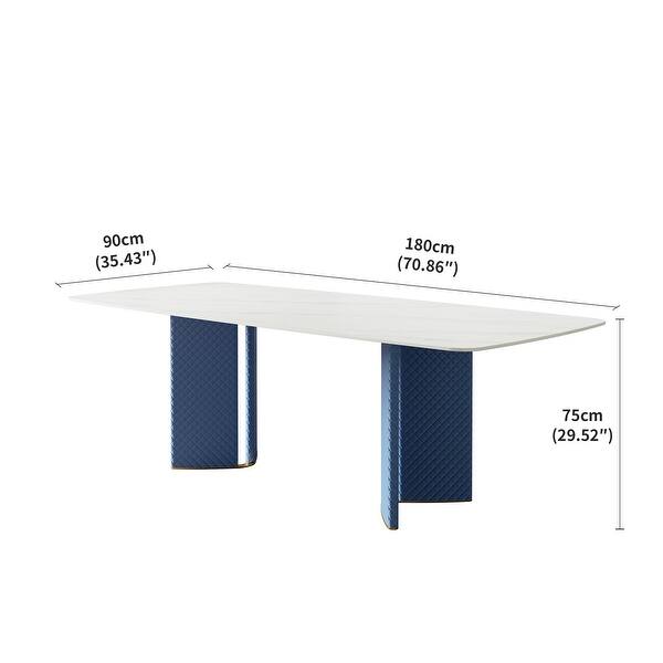 Modern Snow-White Slate Table Top Dining Table with Blue Pedestal - Bed ...