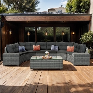 8-Pieces Patio Wicker Modular Sofa Set with Coffee Table, Semi-Circular ...